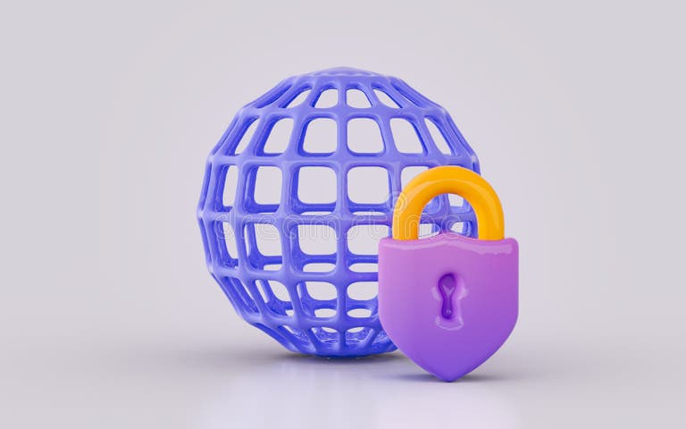 Secure Global Network Icon. Globe with Lock Sign Background 3d Render ...