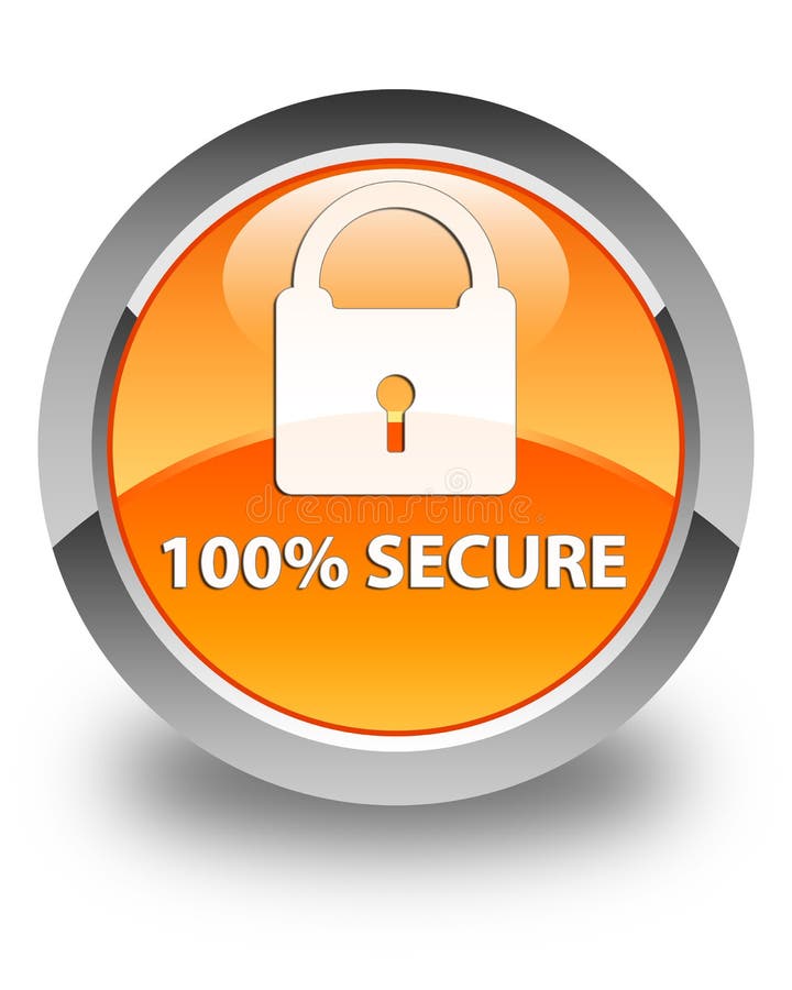 100 Secure Glossy Orange Round Button Stock Illustration - Illustration ...