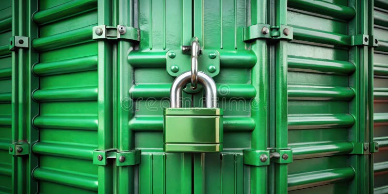 Secure Green Metal Container Door Locked with Padlock. Generative AI ...