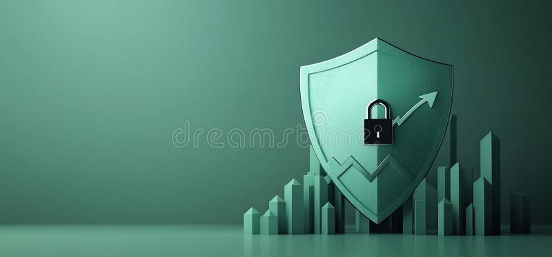 Secure Growth Shield, Lock, Rising Graph Stock Illustration ...