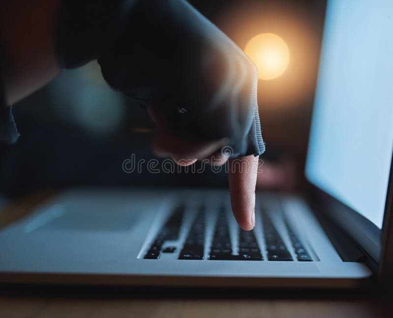 Secure Hacker And Laptop Network At Night For Hacking Software Database Password Or Virus