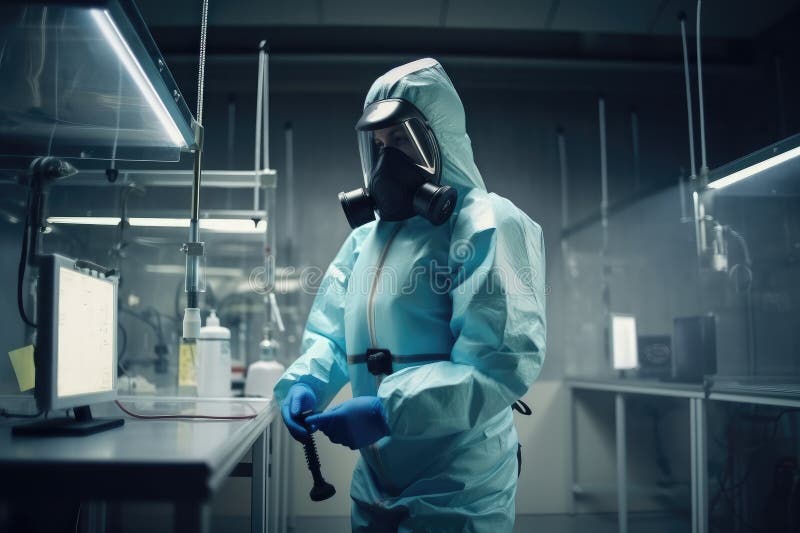 In a Secure High Level Laboratory Scientists in a Coverall Conducting a ...