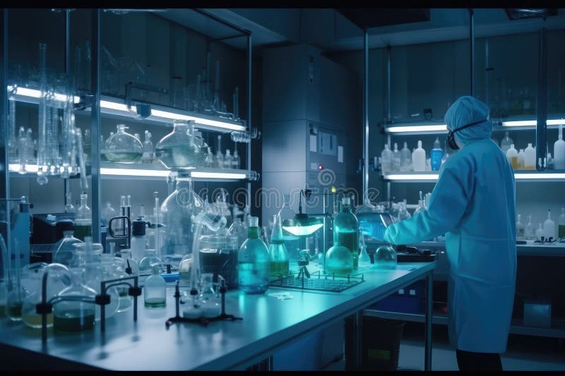 In a Secure High Level Laboratory Scientists in a Coverall Conducting a ...