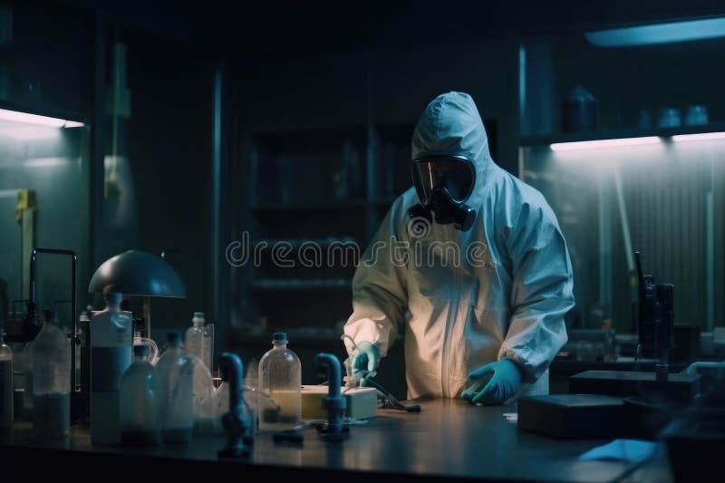 In a Secure High Level Laboratory Scientists in a Coverall Conducting a ...