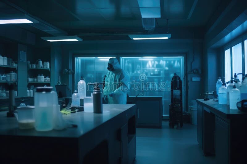 In a Secure High Level Laboratory Scientists in a Coverall Conducting a ...