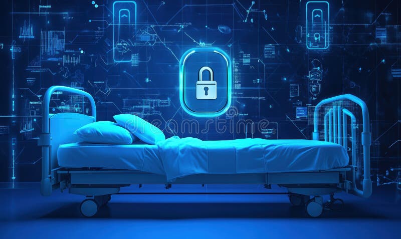 Secure Hospital Bed with Digital Lock Symbol and Data Visualization ...