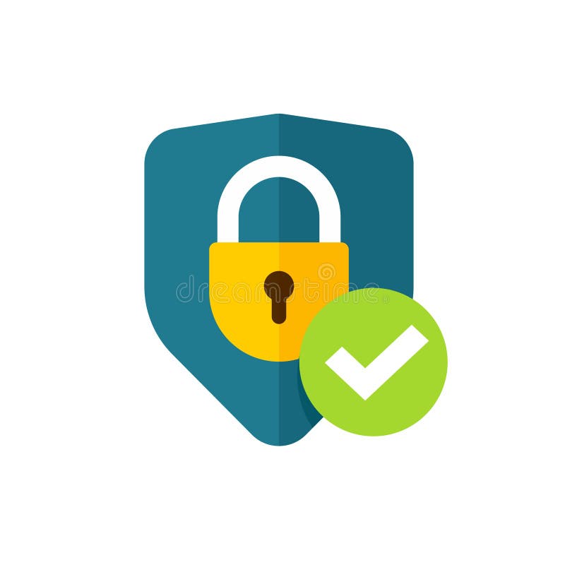 Secure Icon with Lock Shield and Check Mark As Flat Logo Design As ...