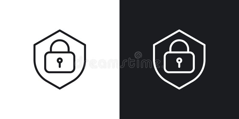 Secure Icon Set. Safe Lock Shield in a Black Filled and Outlined Style ...