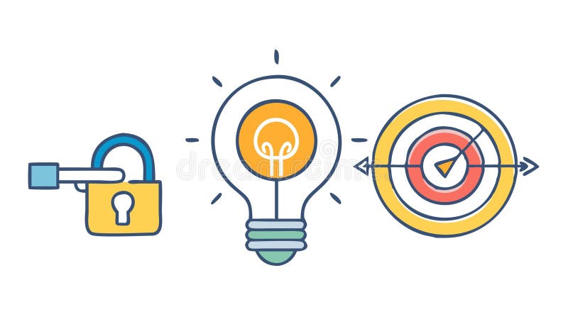 Secure Idea Targeting Icon Vector with Lightbulb and Lock, Vector ...