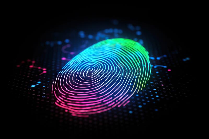Secure Identity Illuminated Neon Fingerprint Symbolizing Identification ...