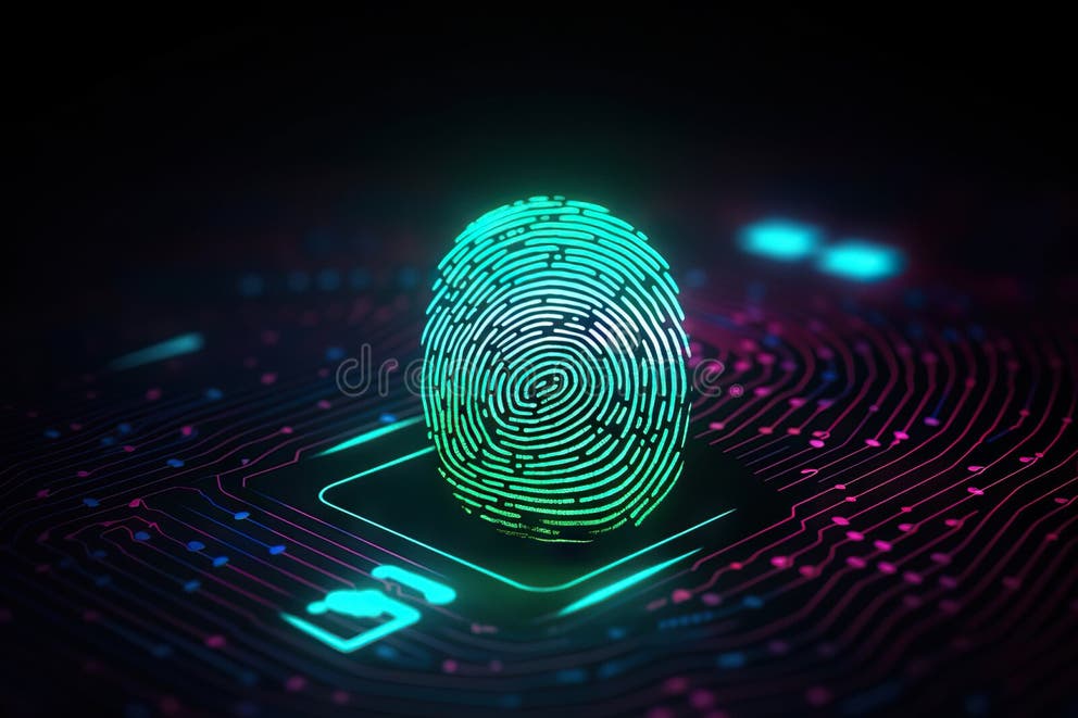 Secure Identity Illuminated Neon Fingerprint Symbolizing Identification ...