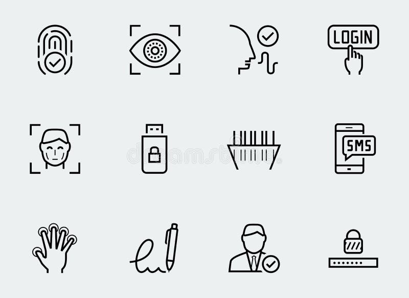 Secure Identity Verification Systems Icons in Thin Line Style Stock ...