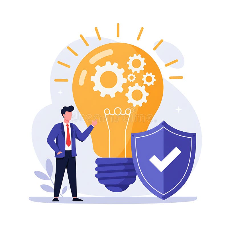 Secure Innovative Ideas: Businessman Presenting a Protected Concept ...