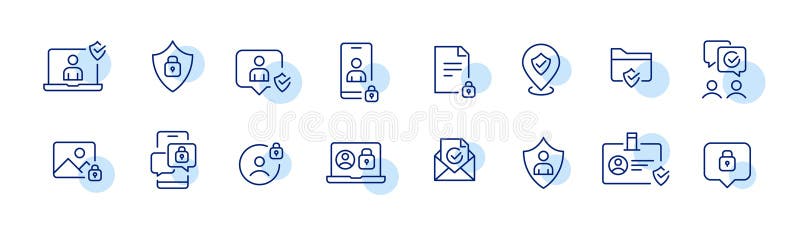 Secure Internet Presence Icons. Safe Interactions, Protected Profile ...
