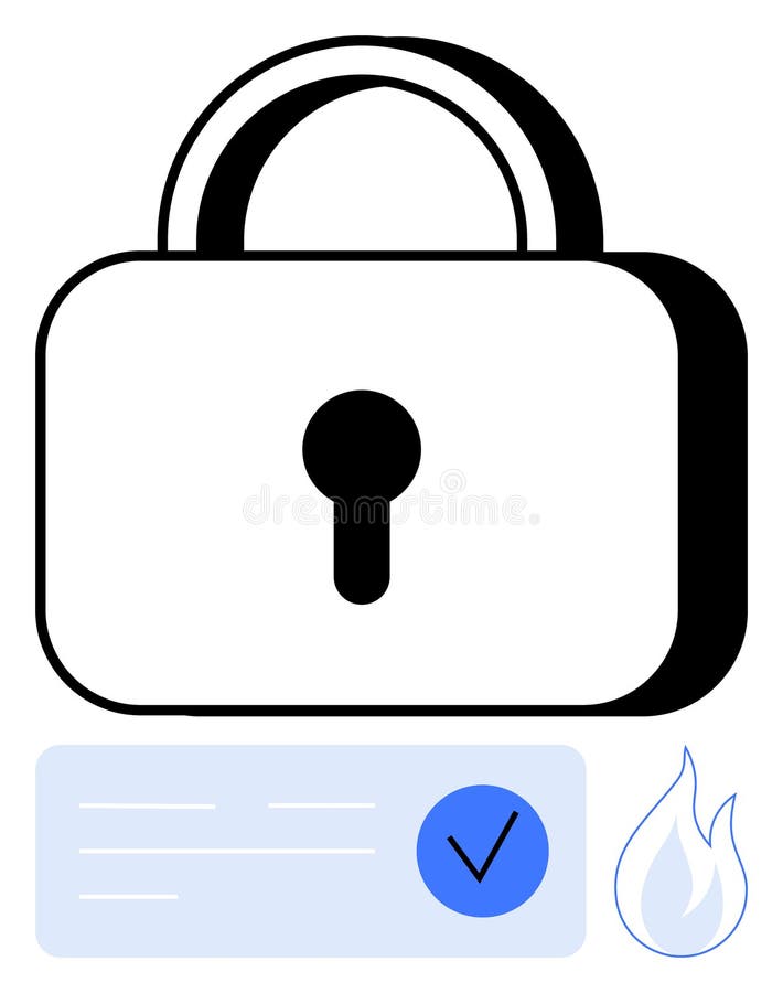 Secure Lock with Authentication Element and Flame Symbol Representing ...