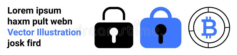 Secure Lock and Cryptocurrency Symbol with Placeholder Latin Text Stock ...