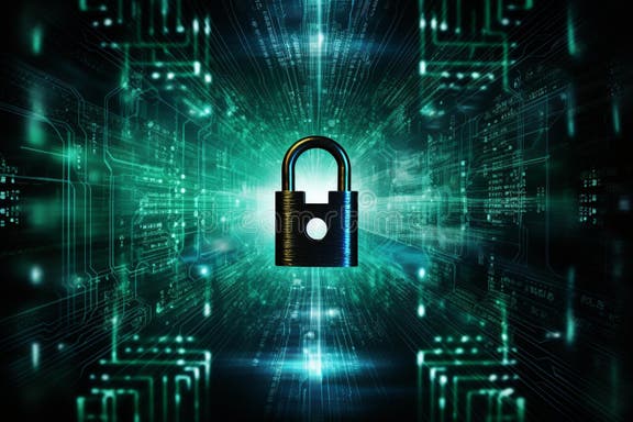 Secure Lock Firewall Barrier with Binary Code and Circuits Stock ...