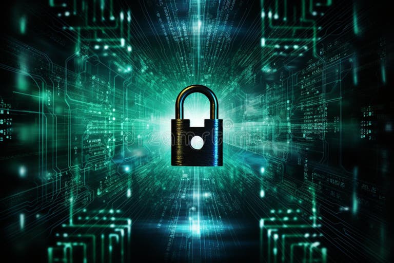 Secure Lock Firewall Barrier with Binary Code and Circuits Stock ...