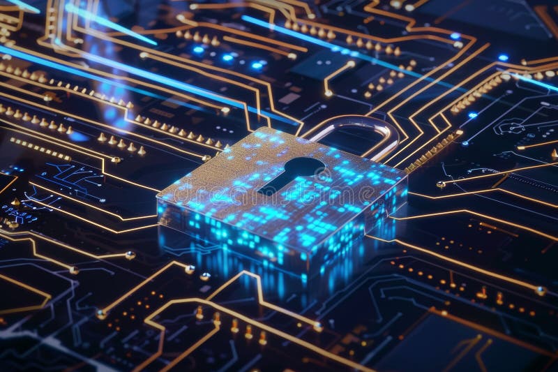 Secure Lock Over Computer Circuit. Generative AI Stock Illustration ...