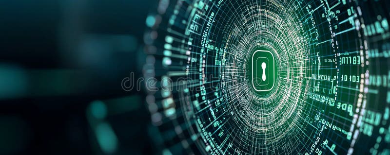 Secure Lock Symbol Surrounded by Matrix of Digital Data Representing ...