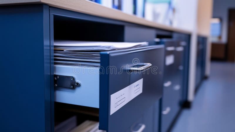 Secure Locked File Drawer in a Medical Office with Organized Papers ...