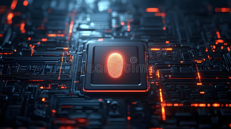Secure Login Interface with Glowing Fingerprint Sensor Stock ...
