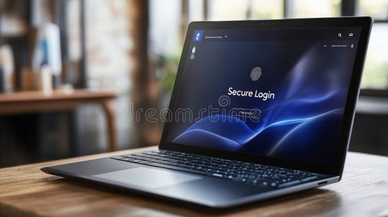 Secure Login Interface on Laptop in Modern Workspace Stock Illustration ...