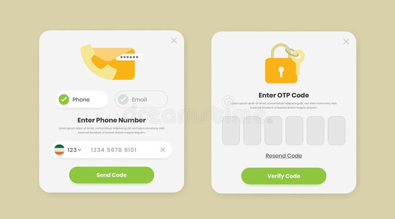 Secure Login Phone and Email OTP Verification Popup Ui Element Kit ...