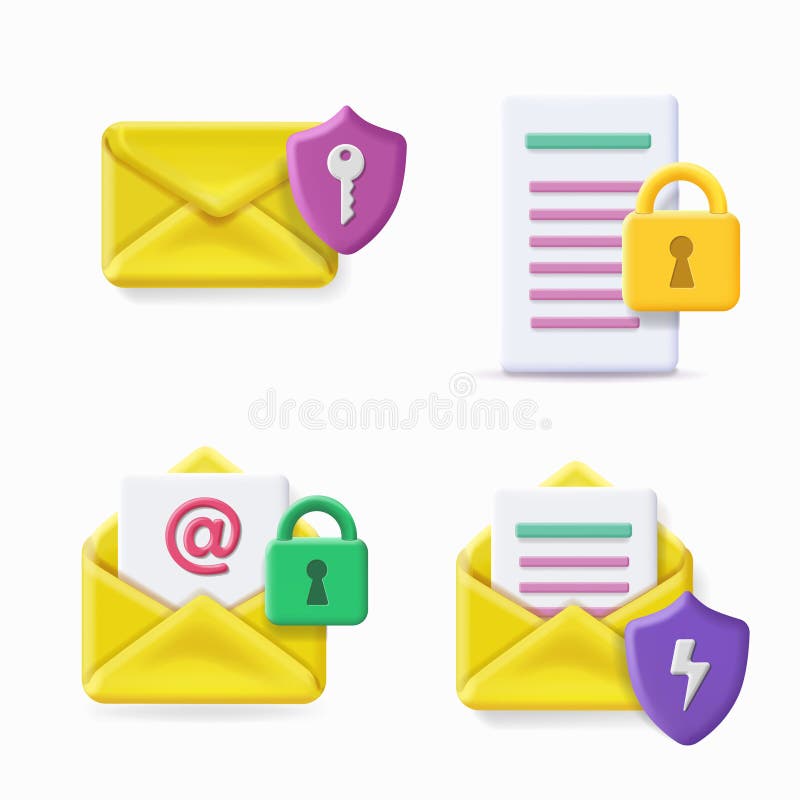 Secure Mail Icons Set. Mailing Envelope Locked with Padlock. Protection ...