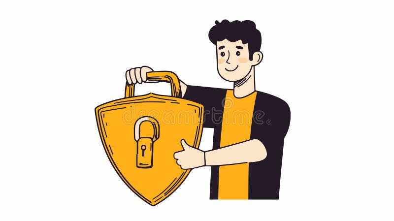 Secure Man Holding Shield with Lock Icon Pointing, Cybersecurity ...