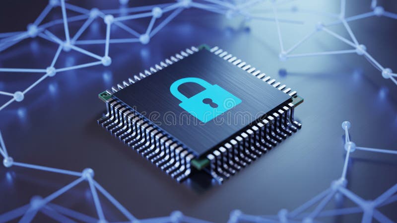 Secure Microchip with Padlock Symbol for Data Protection and ...