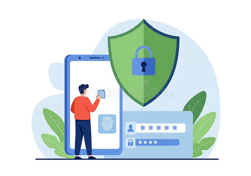 Secure Mobile Access Fingerprint Authentication System Digital Shield Protection Online Safety ...