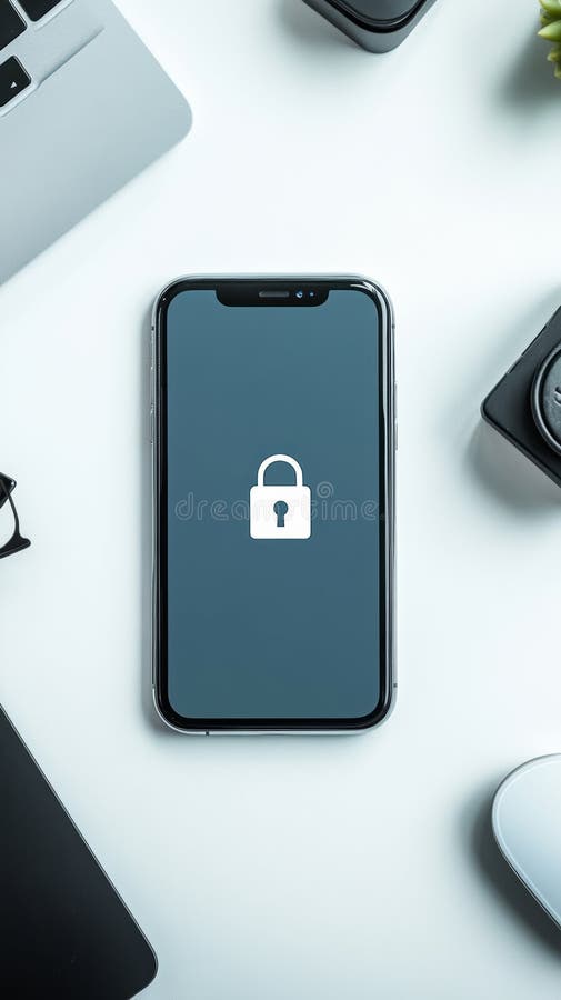Secure Mobile Phone with a Lock Icon on the Screen, Surrounded by ...