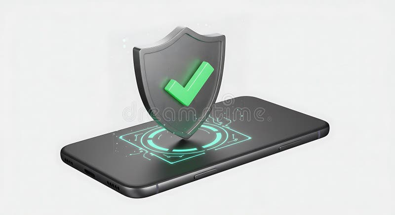Secure Mobile Phone with Shield and Checkmark Represents Data ...