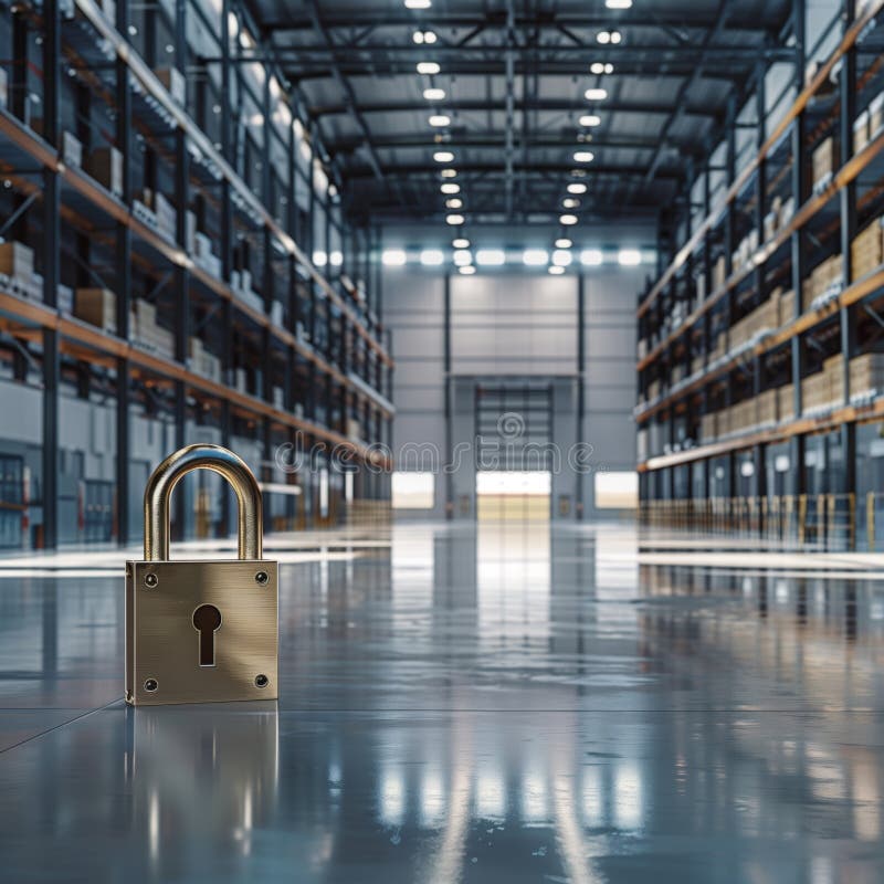 Secure Modern Warehouse Interior with Padlock Stock Photo - Image of ...