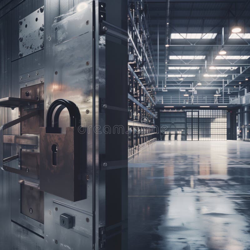 Secure Modern Warehouse Interior with Padlock Stock Image - Image of ...