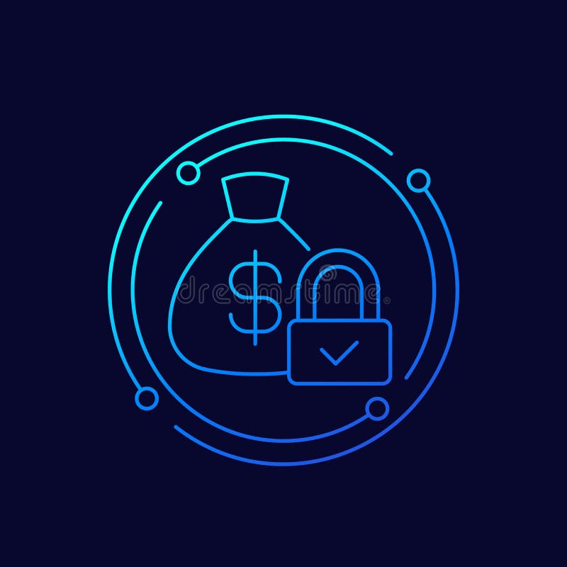 Secure Money Line Vector Icon Stock Vector - Illustration of protection ...