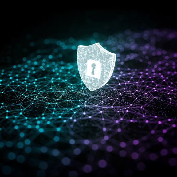 Glowing Secure Network Cybersecurity Symbol Floating Over ...
