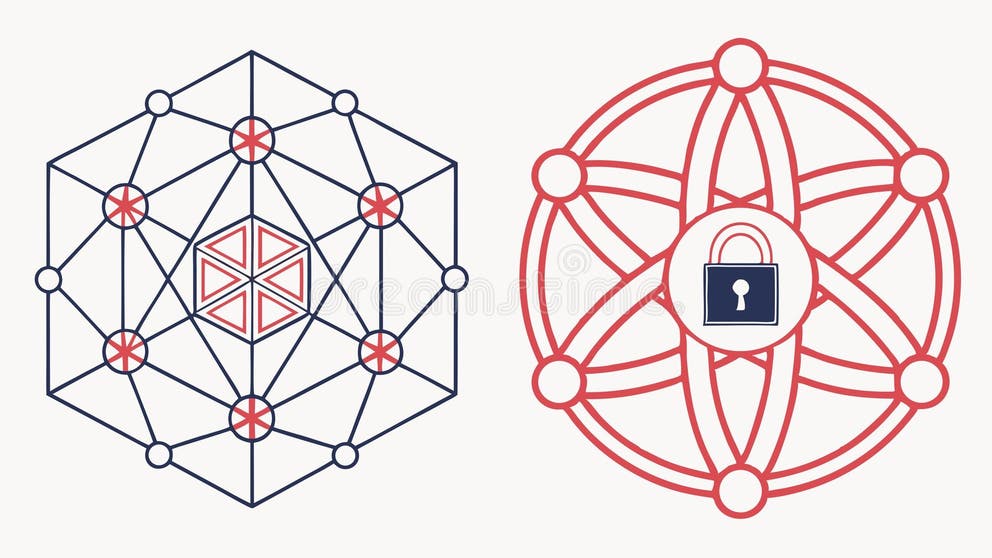 Secure Network Hub Icon with Lock in Abstract Hexagon Shape Vector ...