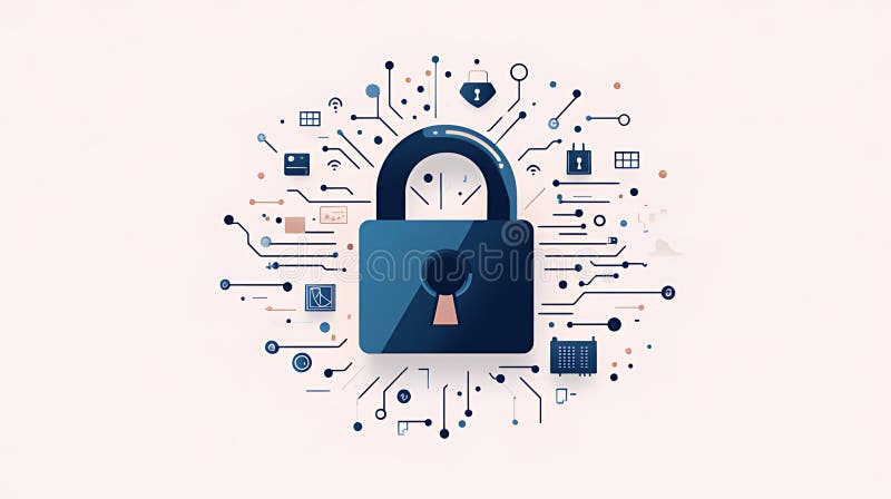 Secure Network, Padlock Cyber Security, Digital Data Protection Stock Illustration ...