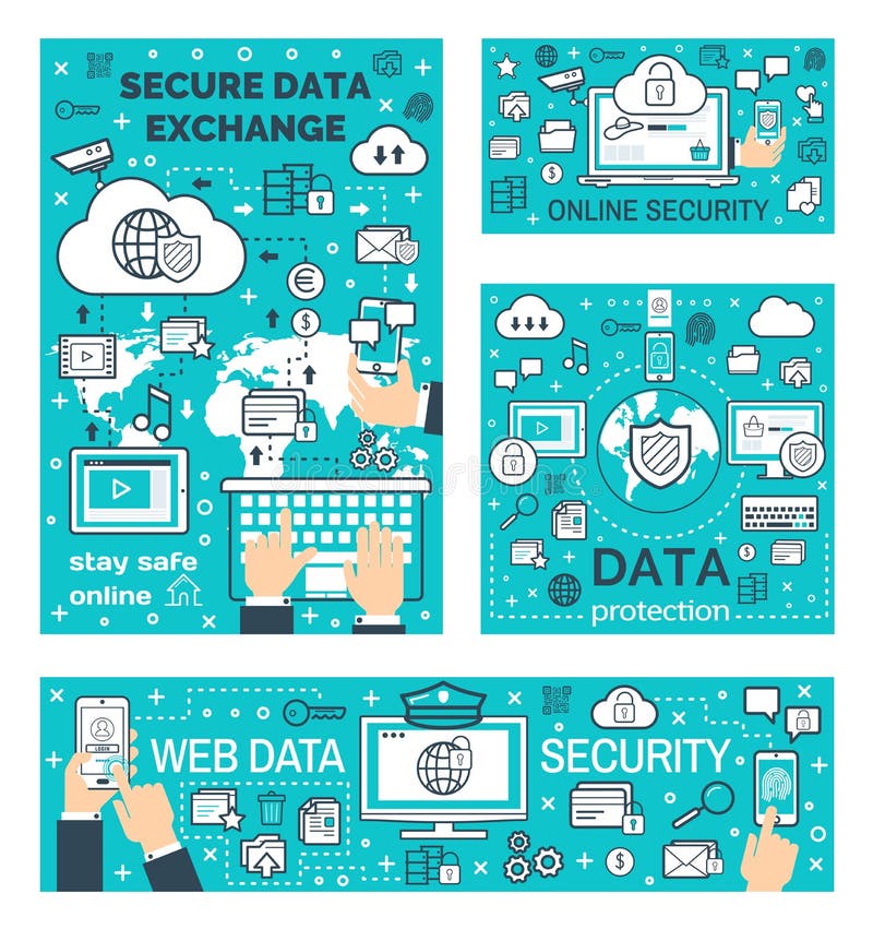 Secure Online Data Exchange in Internet Stock Vector - Illustration of ...