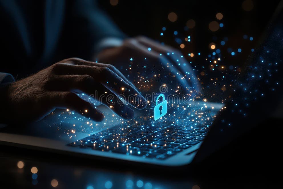 Secure Online Data Protection Hands Typing Password Laptop Keyboard ...