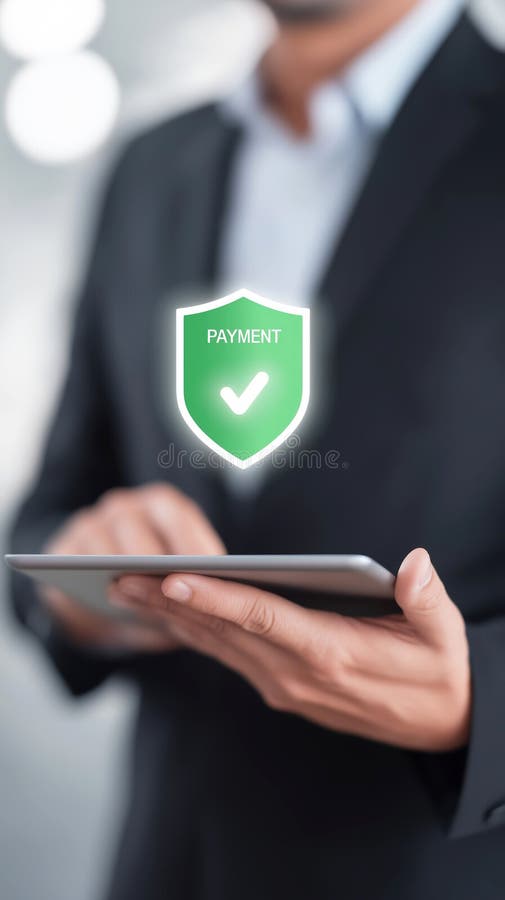 Secure Online Payment Processing with a Businessman Using a Tablet and ...