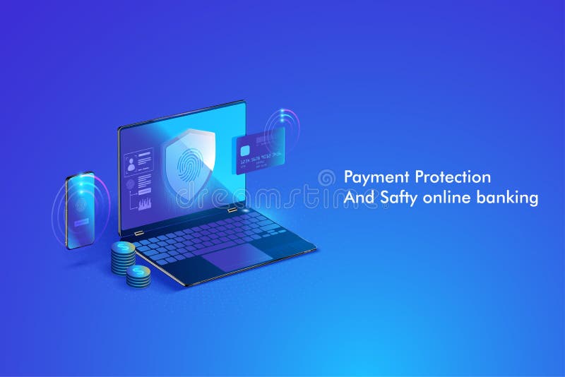 Secure Online Payment Transaction with Computer. Protection Shopping ...