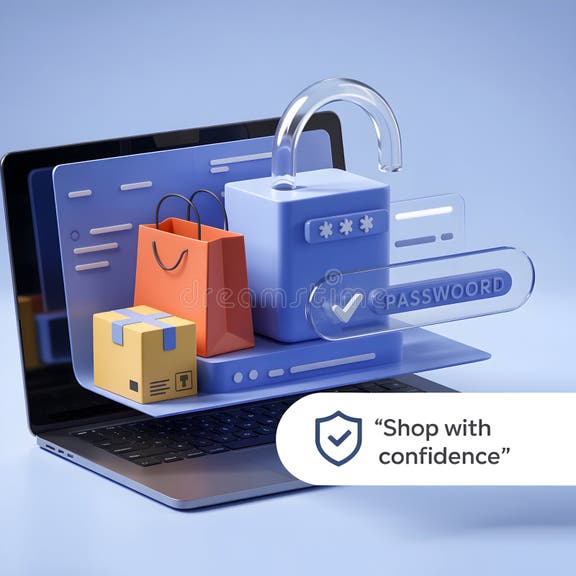 Secure Online Shopping Padlock and Package Security Stock Illustration - Illustration of ...