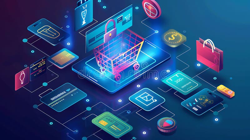 A Secure Online Shopping Transaction Stock Illustration - Illustration ...