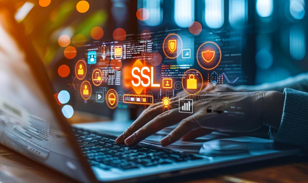 Secure Online Transactions Concept with Person Using Laptop Featuring ...