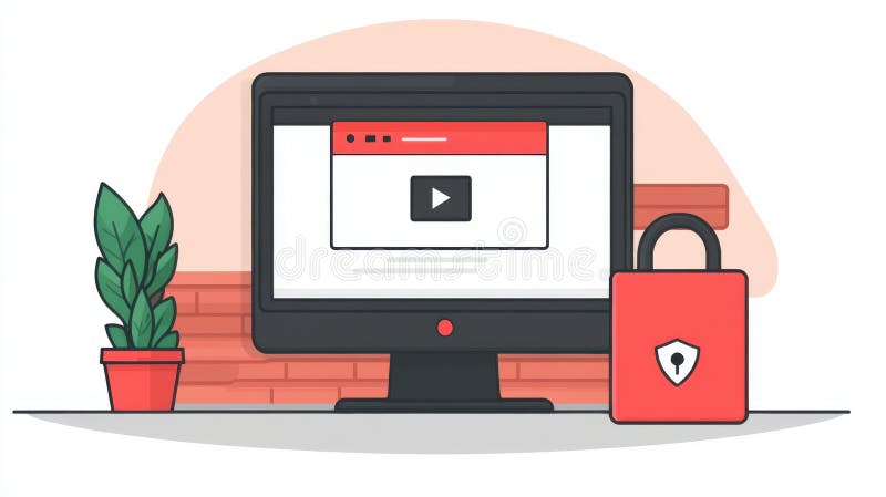 Secure Online Video Streaming Stock Illustration - Illustration of ...