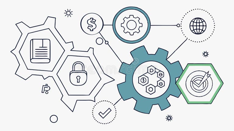 Secure Operations: Gears, Padlock, Efficiency, Vector Design Generative ...