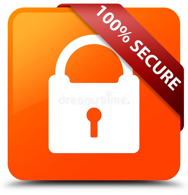 100 Secure Orange Square Button Red Ribbon in Corner Stock Illustration ...